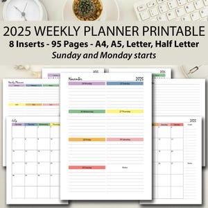 2025 Weekly Schedule Pack Printable RAINBOW, A4/a5/half Letter/letter ...