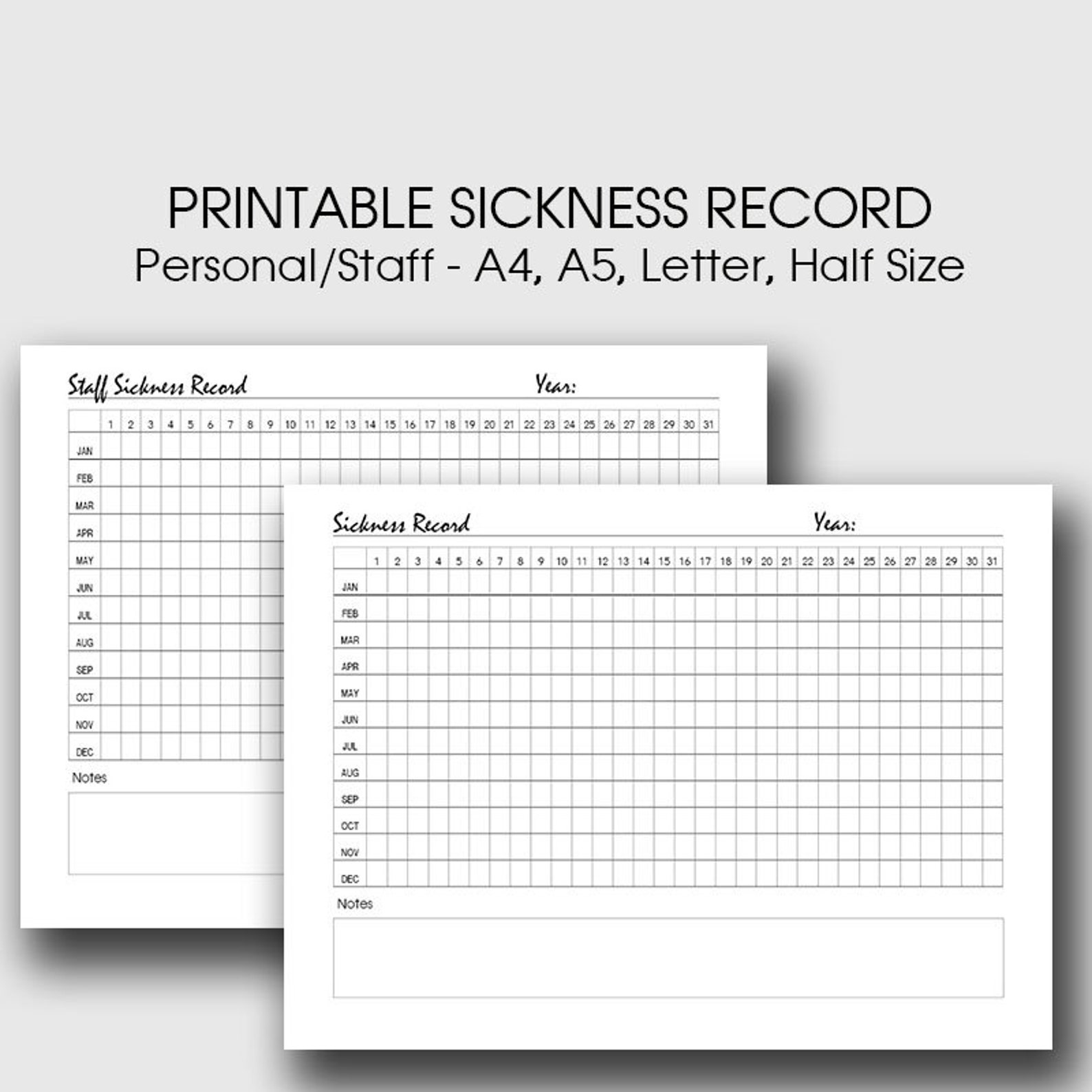Sickness Record Keeper Printable Sickness Planner Staff | Etsy