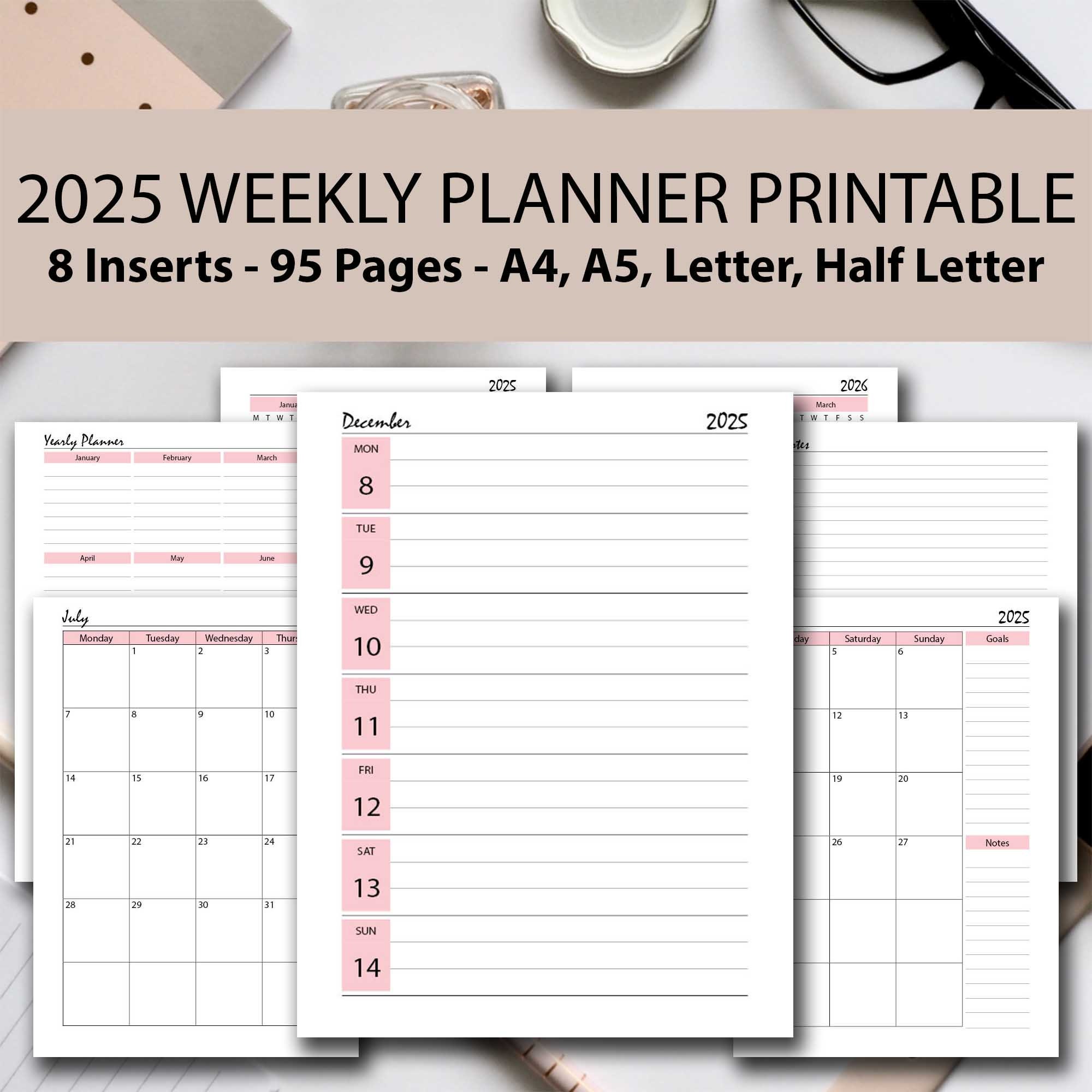 2025 Weekly Organizer, 2025 Weekly Planner Pack Printable Pink, 2025 ...