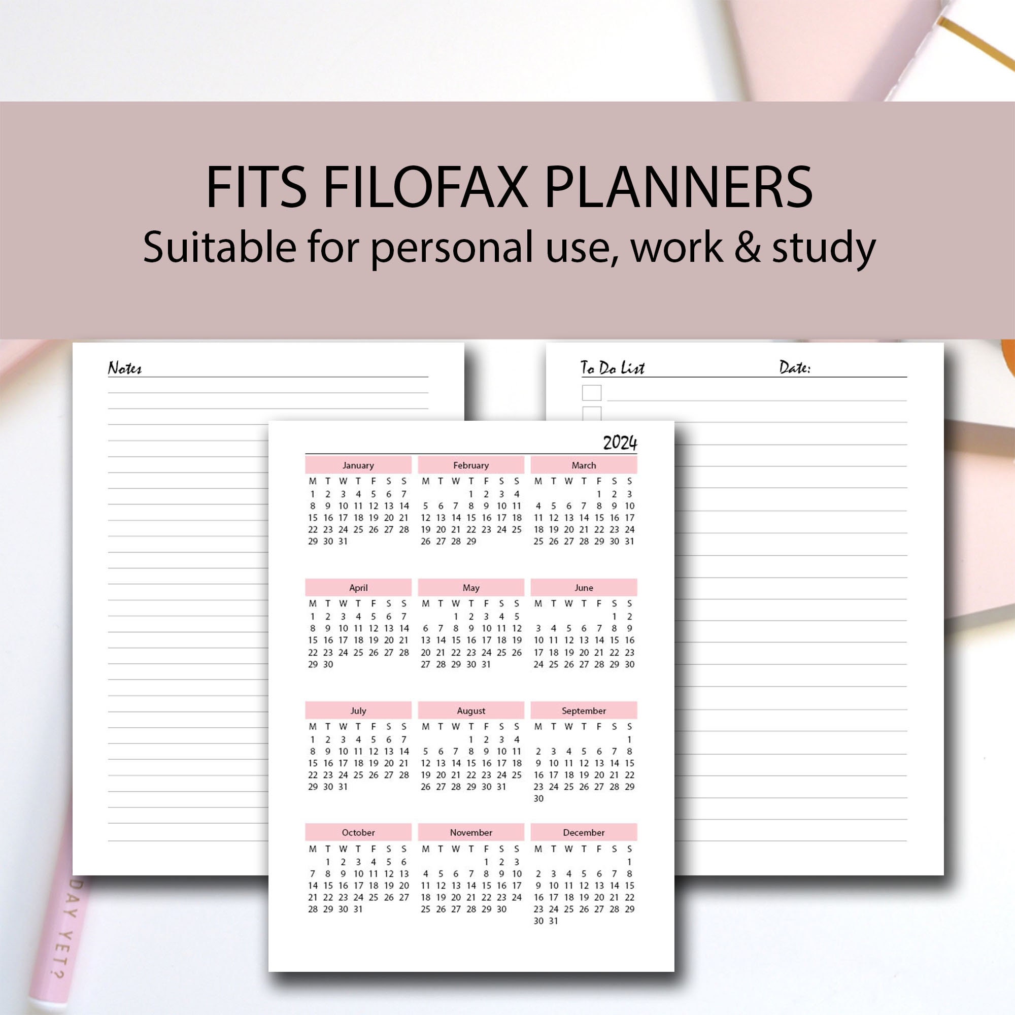 2024 Weekly Planner Printable Pink BUNDLE, 2024 Week on 1 Page Pdf, A5 ...