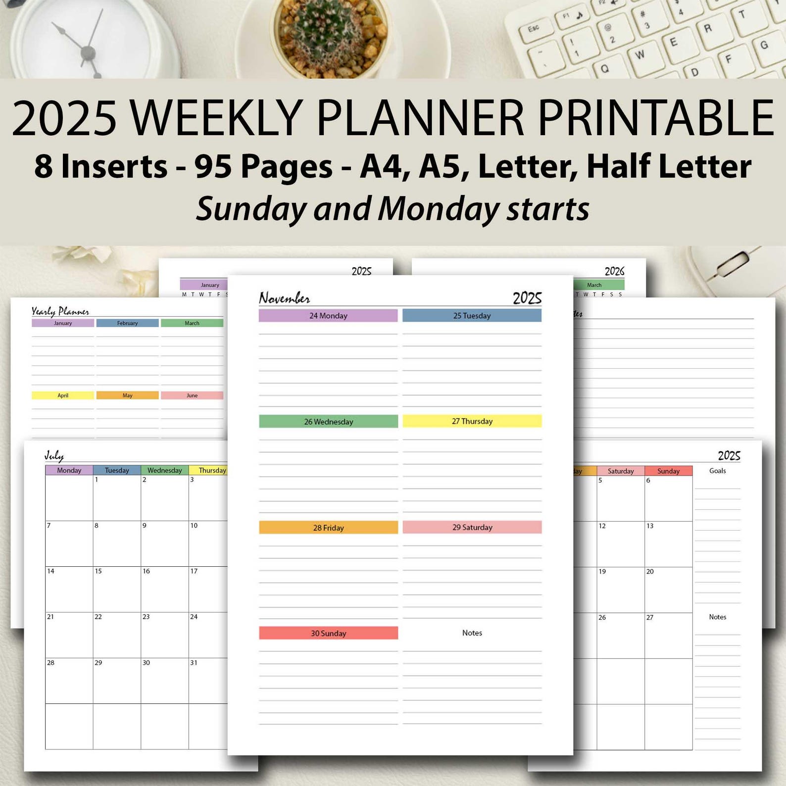 2025 Weekly Schedule Pack Printable RAINBOW, A4/a5/half Letter/letter ...