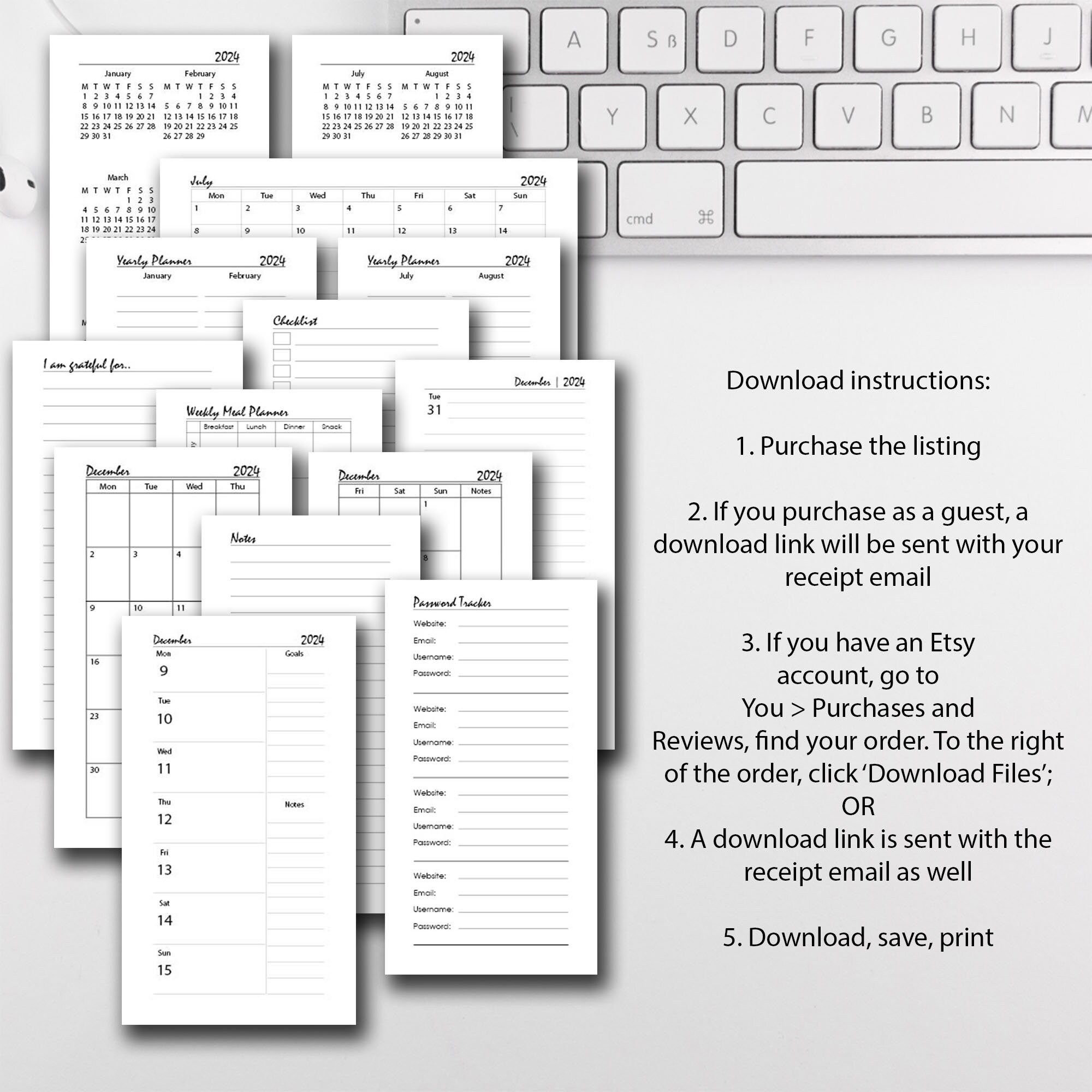 2024 Daily, Weekly, Monthly, Yearly Personal Size Planner Printable Set ...
