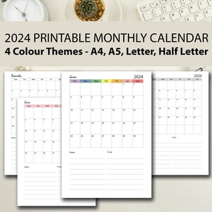 2024 Calendar Printable BUNDLE, 2024 Dated Month on 1 Page, 2024 ...