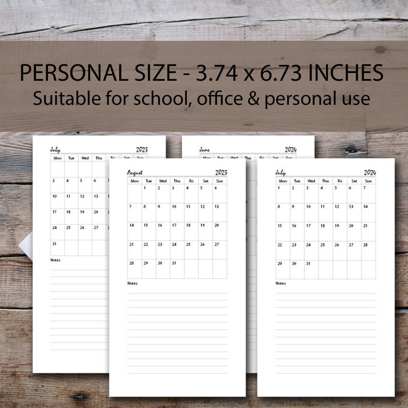 2023 Monthly Calendar Personal Size Printable Insert 2023 - Etsy