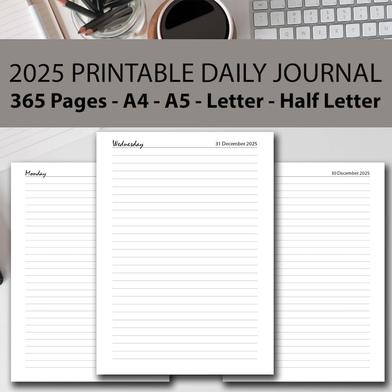 2025 Daily Journal Printable, 2025 Printable Daily Diary, A4/a5/half ...