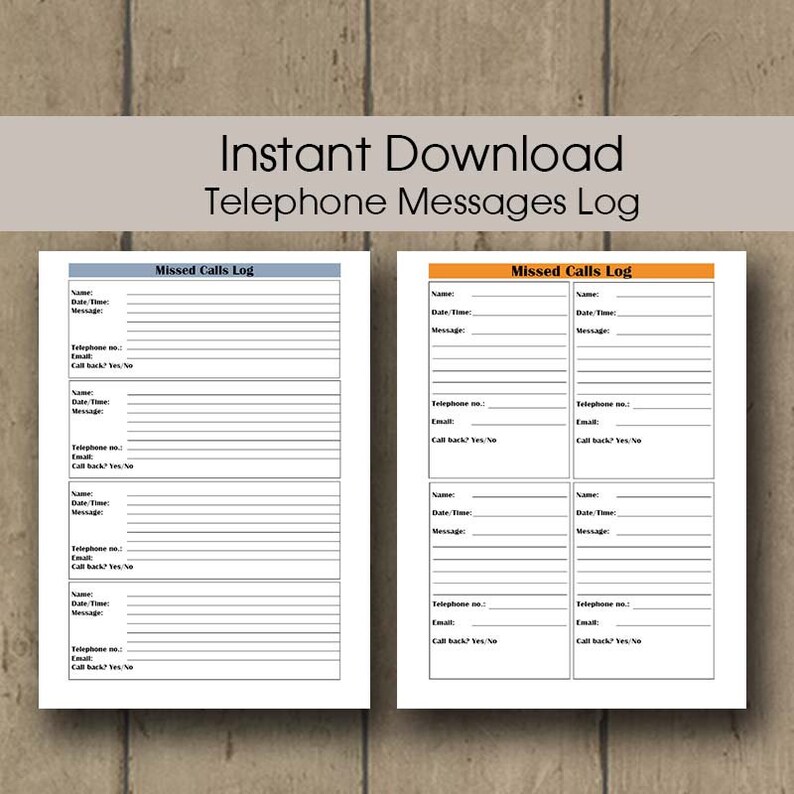 Missed Calls Log, Printable Office Planner, Telephone Messages, A4 ...