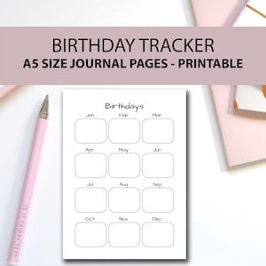 Birthday Tracker Printable, A5 Journal Page, Printable Tracker ...
