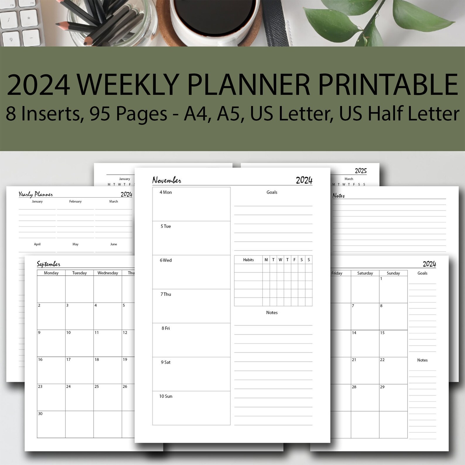 2024 Weekly Planner Printable BUNDLE Week on 1 Page 2024 - Etsy