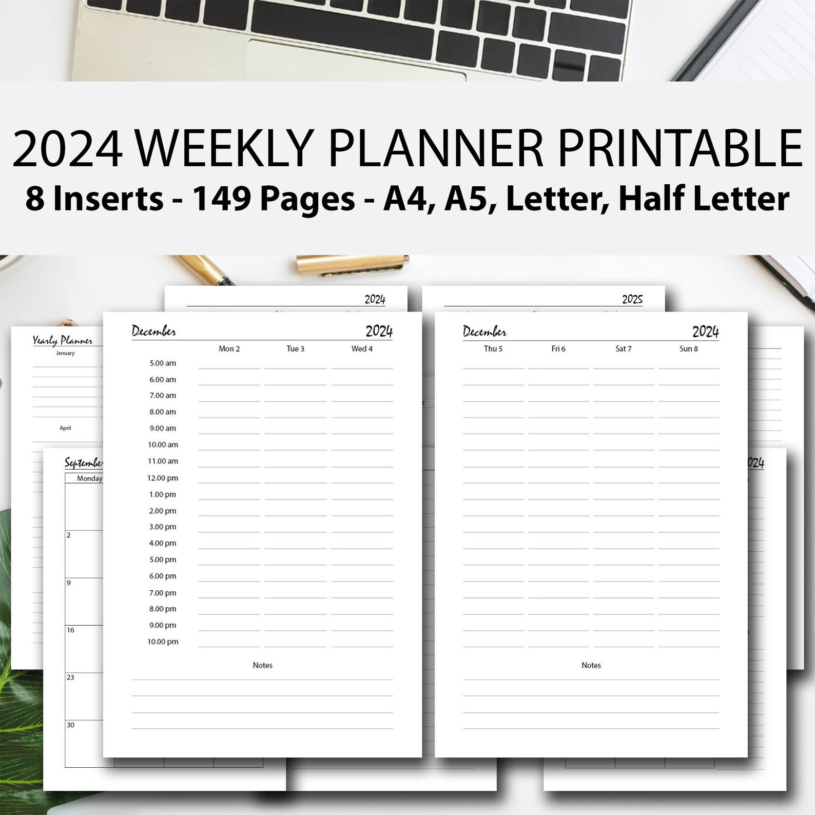 2024 Weekly Time Block Planner Printable BUNDLE, Week on 2 Page 2024 ...