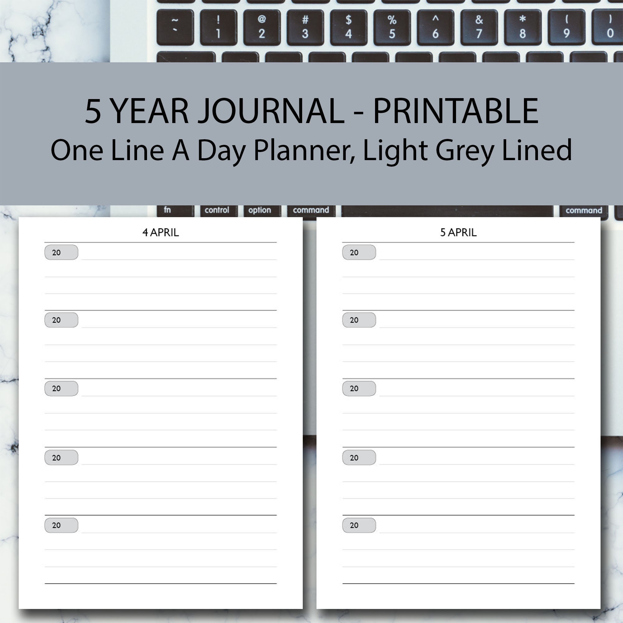 5 Year Journal Printable GREY, A4/a5/half Size/letter, One Line A Day ...