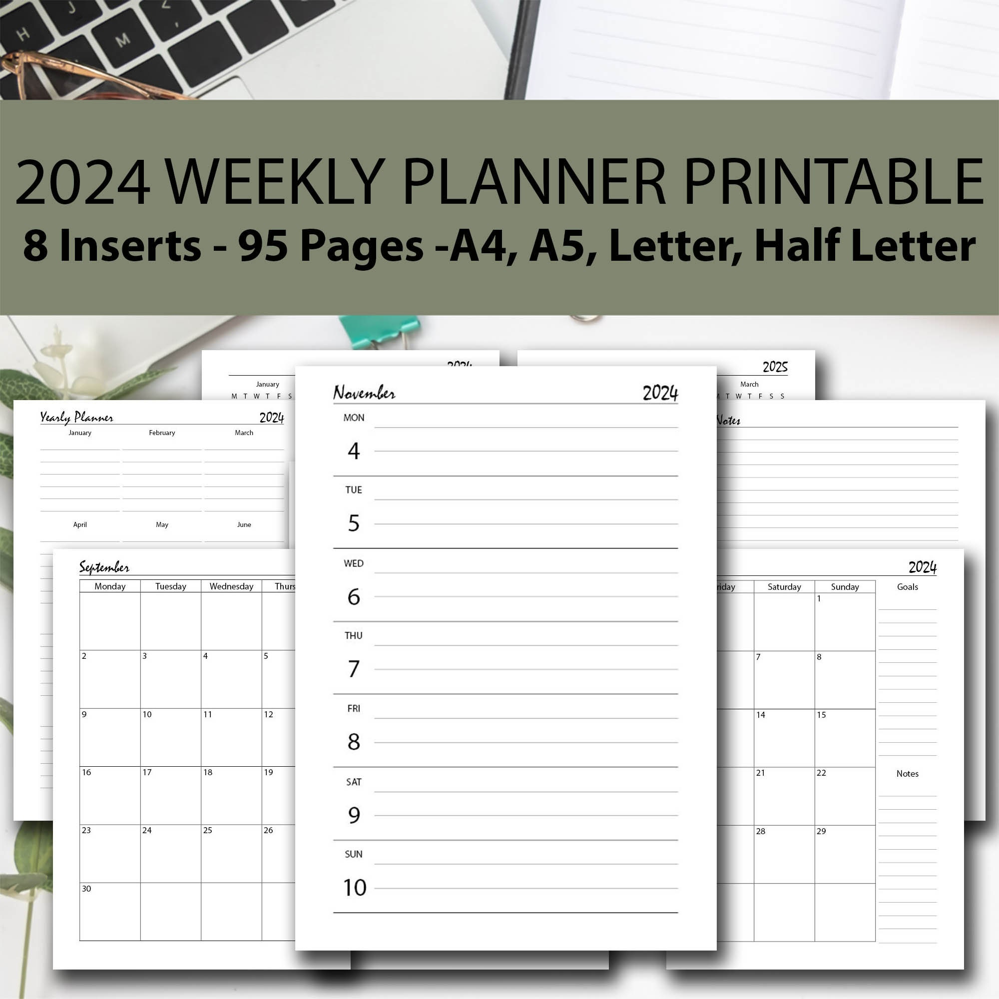 2024 Weekly Planner Printable BUNDLE, 2024 Week at a Glance, 2024 ...