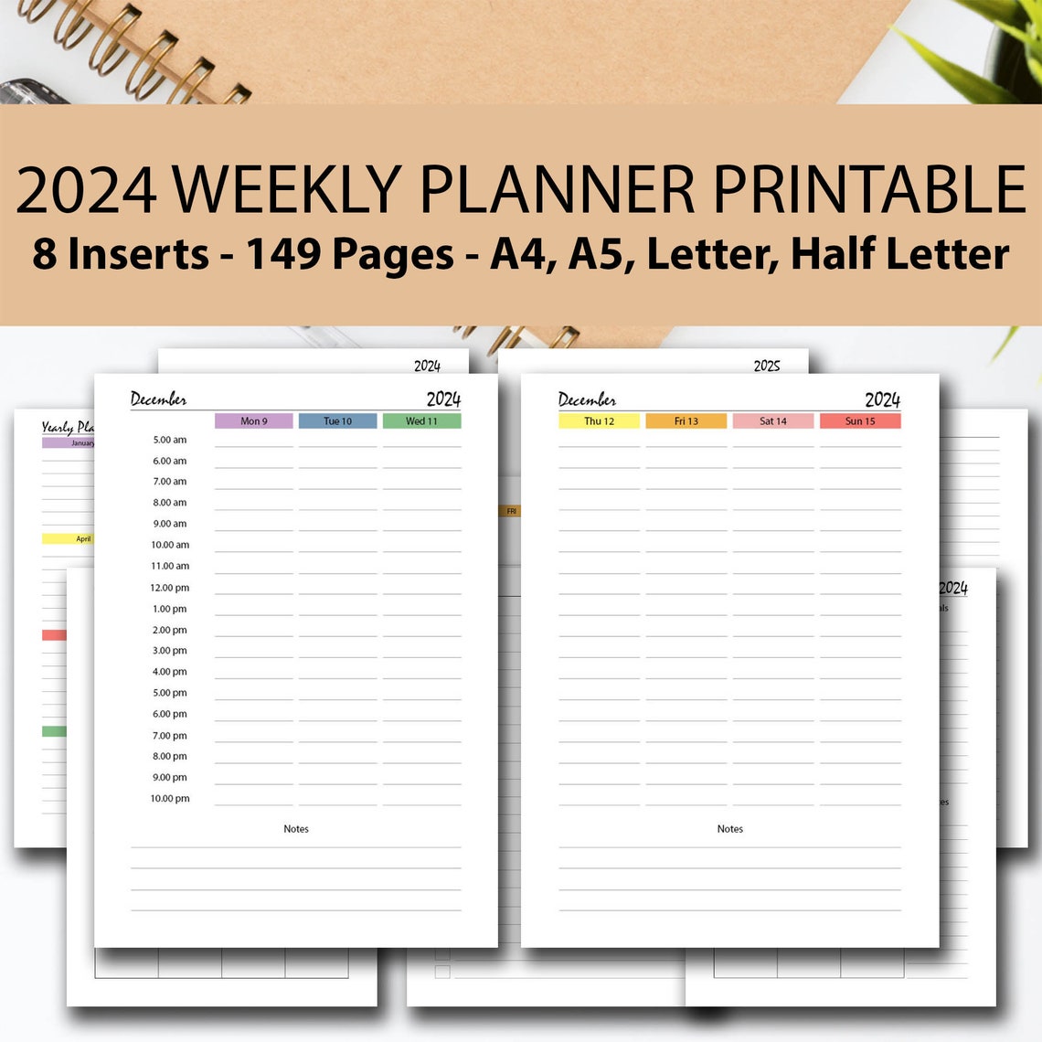 2024 Weekly Hourly Schedule Printable RAINBOW BUNDLE, Weekly Planner ...