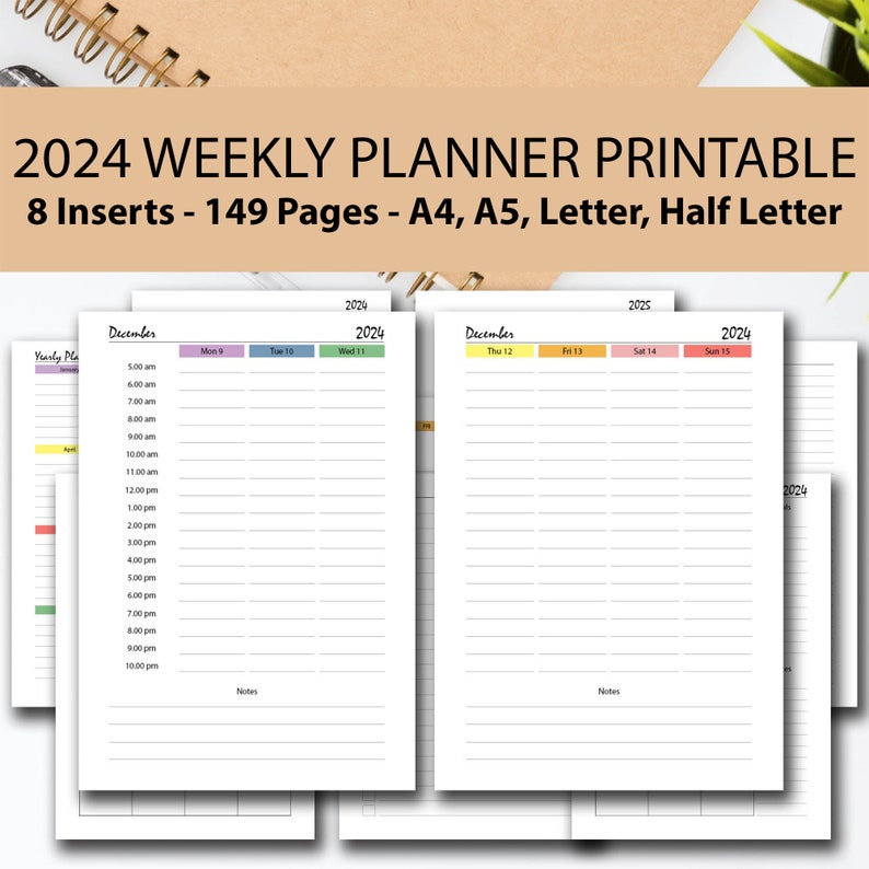 2024 Weekly Hourly Schedule Printable RAINBOW BUNDLE, Weekly Planner ...