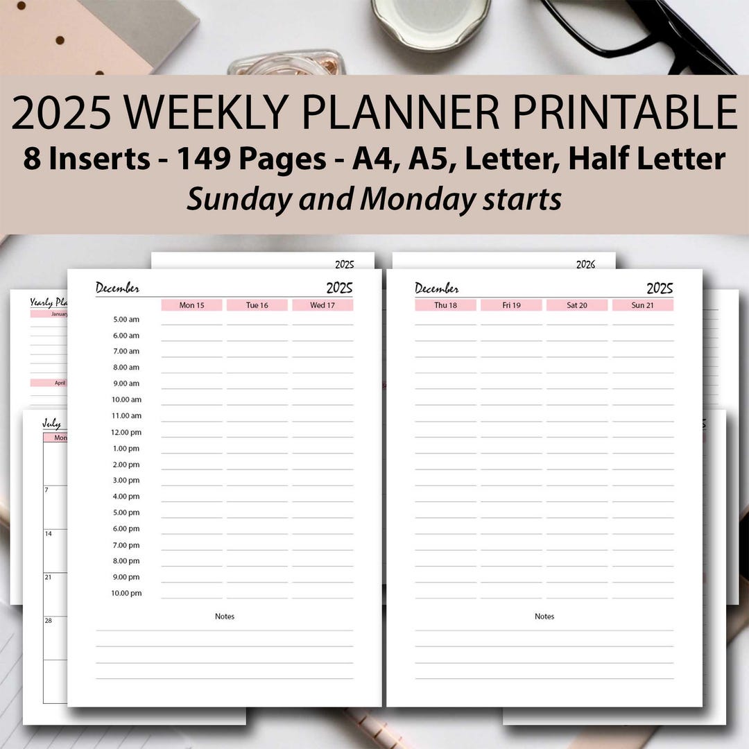 2025 Timebox Planner Printable PINK BUNDLE, 2025 Week on Two Page, A4 ...