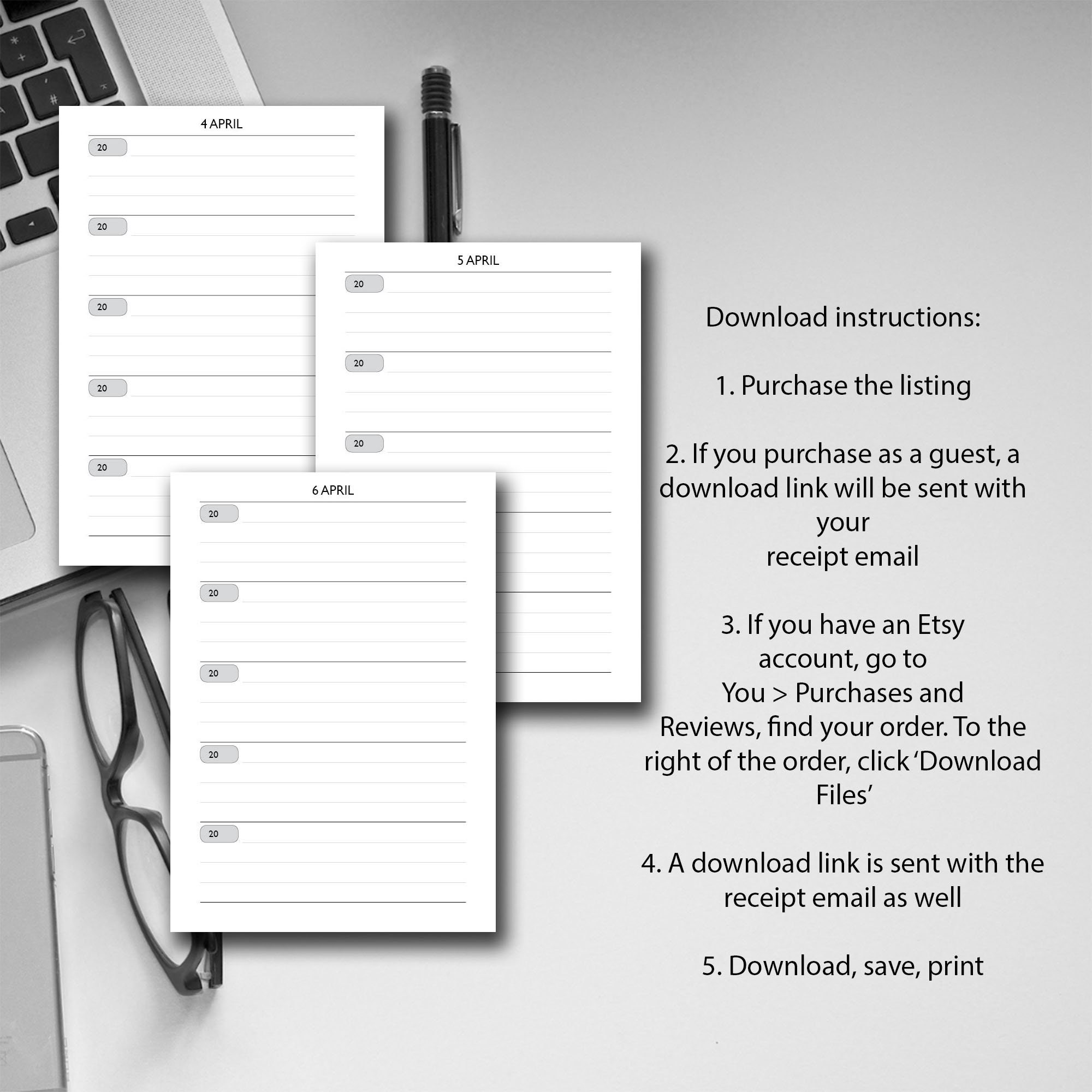 5 Year Journal Printable GREY, A4/a5/half Size/letter, One Line A Day ...