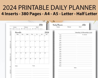 2024 Daily Planner Printable BUNDLE, 2024 Daily Planner Printable, A4 ...