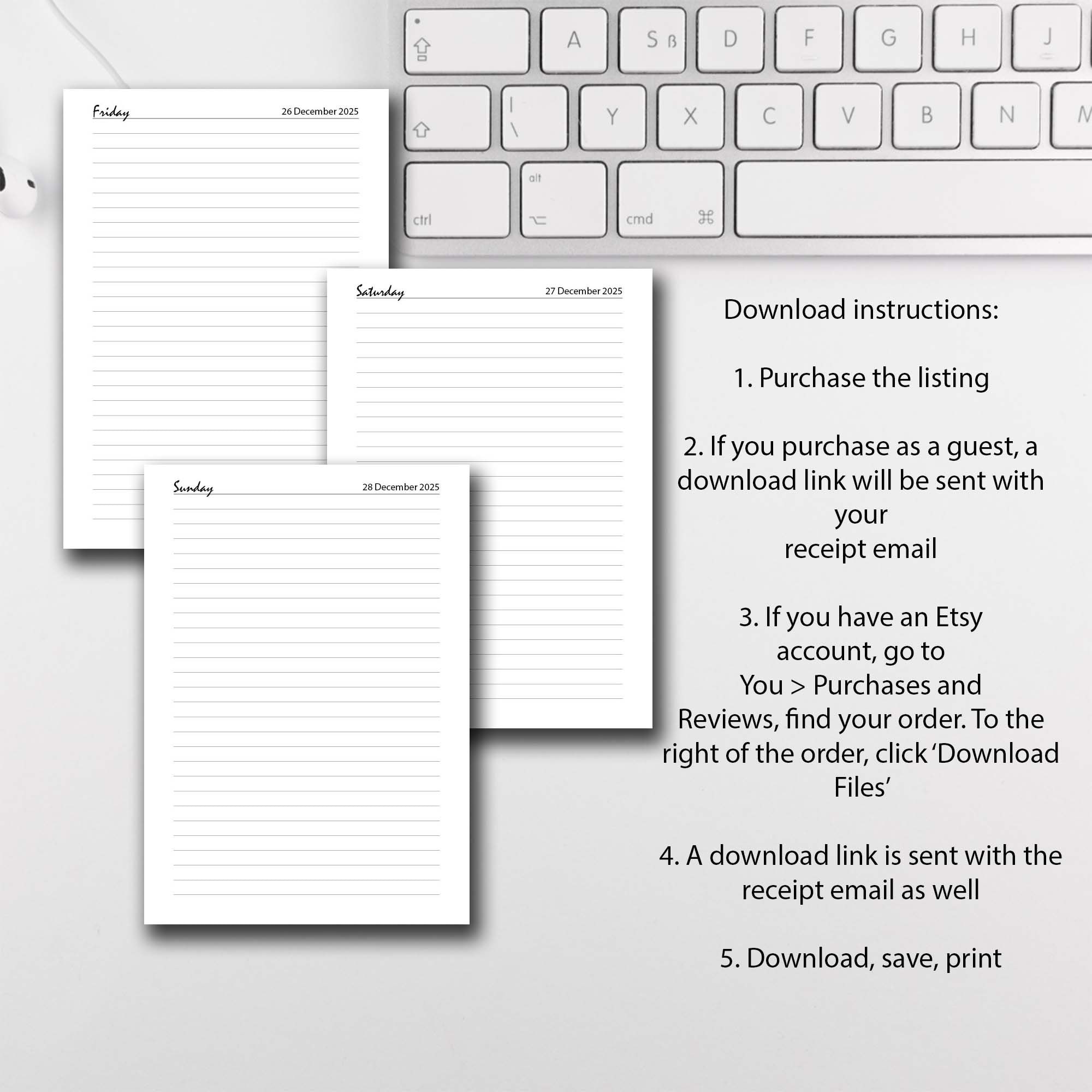 2025 Daily Journal Printable, 2025 Printable Daily Diary, A4/a5/half ...