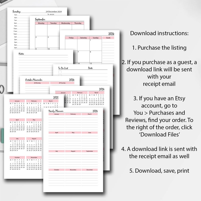 2024 Daily Weekly Planner PINK Printable Bundle A4/a5/half - Etsy UK