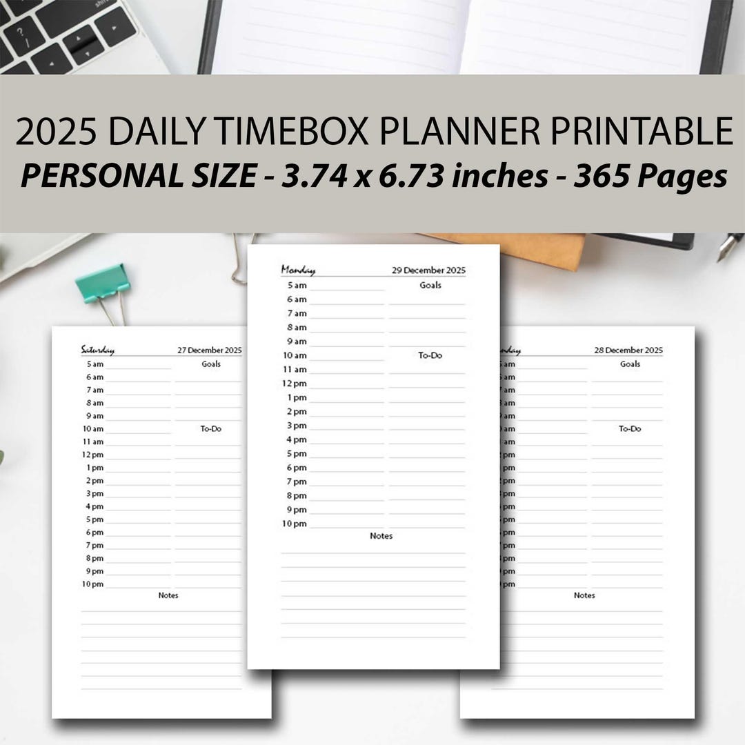 2025 Daily Timebox Planner Printable Personal Size, 2025 Daily Planner ...