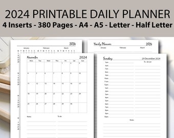 2024 Daily Planner Printable BUNDLE, 2024 Daily Planner Printable, A4 ...