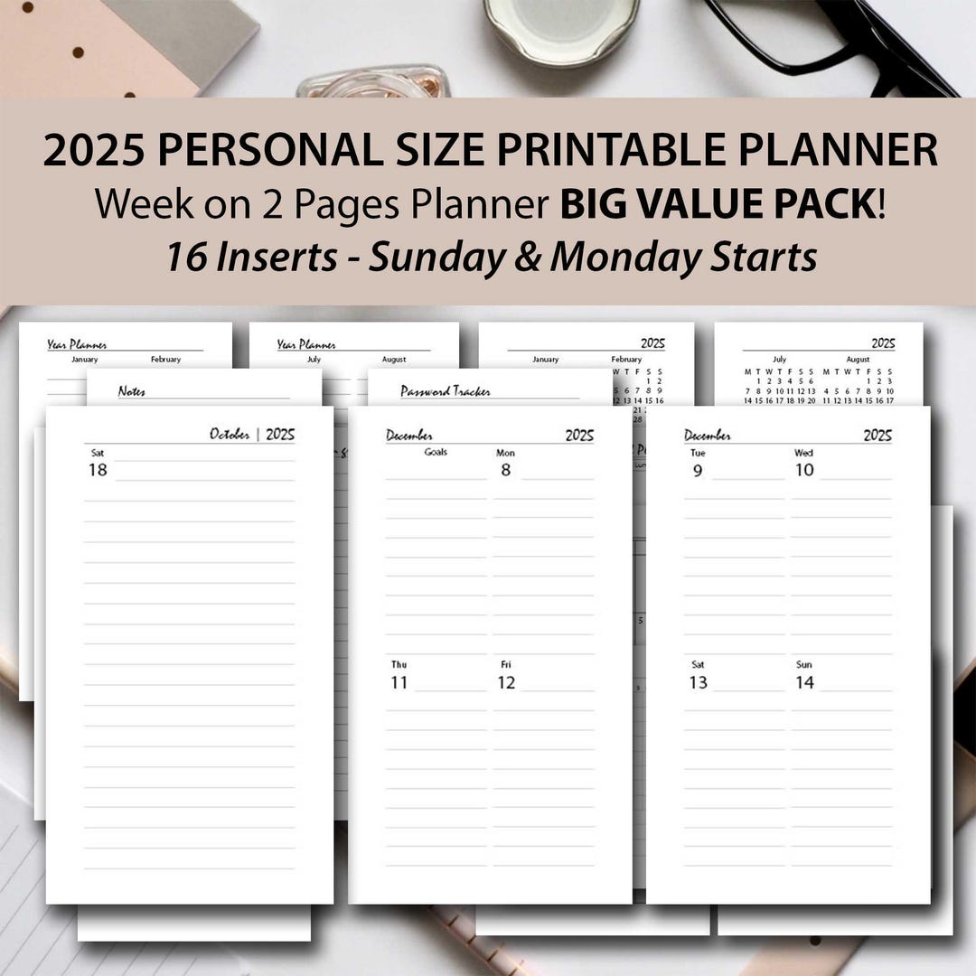 2025 Personal Size Daily Weekly Month Year Planner Pack Printable ...