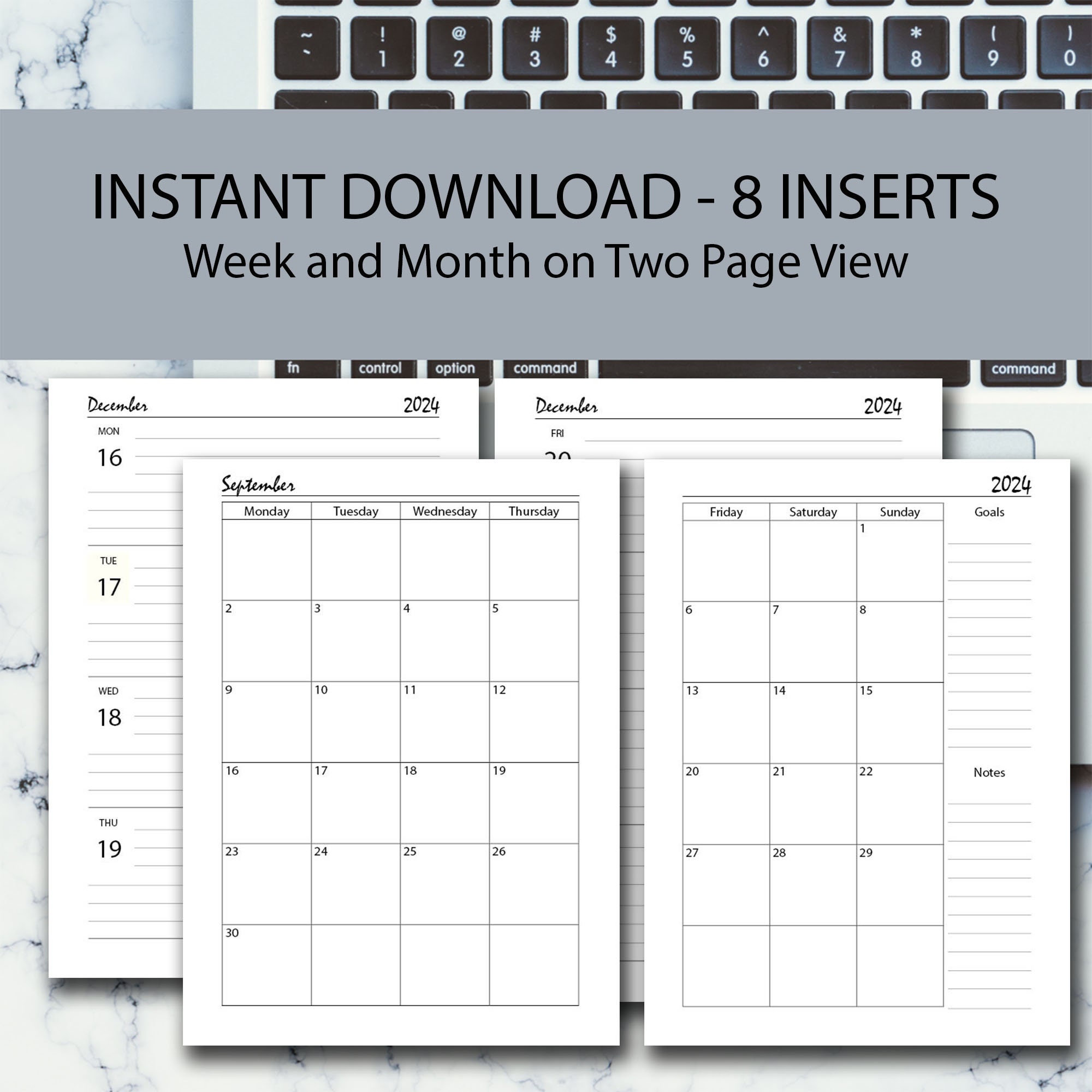 2024 Weekly Planner Printable BUNDLE, 2024 Week on 2 Page Insert, 2024 ...