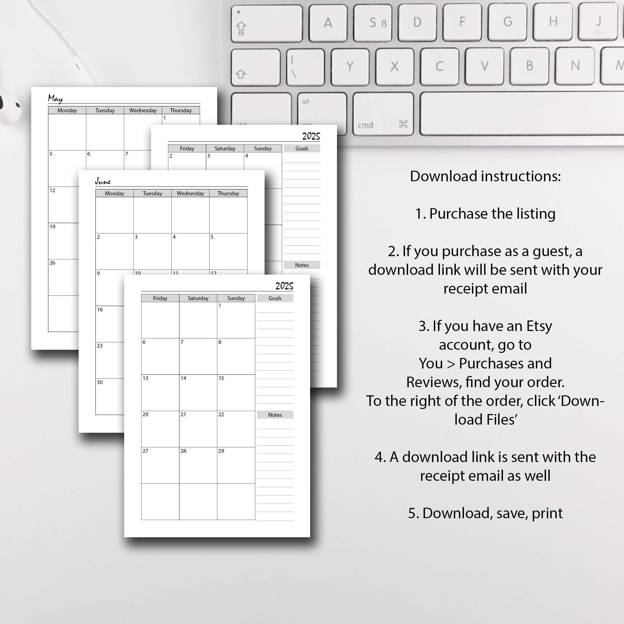 2024-2025 Monthly Midyear Planner Printable GREY, Month on 2 Page 2024 ...
