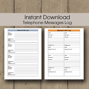 Missed Calls Log, Printable Office Planner, Telephone Messages, A4 ...
