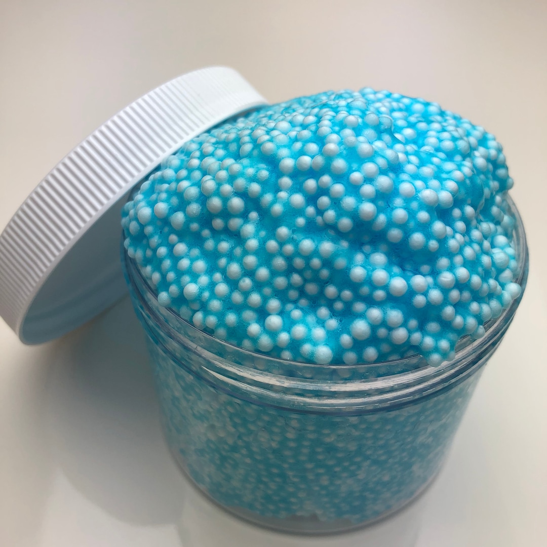 Blue Cotton Candy Floam Slime - Clear Based Slime W/ Foam Beads ...