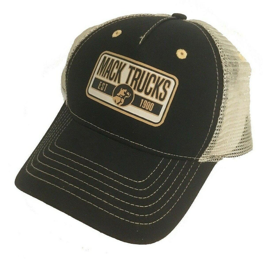 Hat Mack Trucks Bulldog Logo Black & Khaki Snapback Adjustable Mesh Cap ...