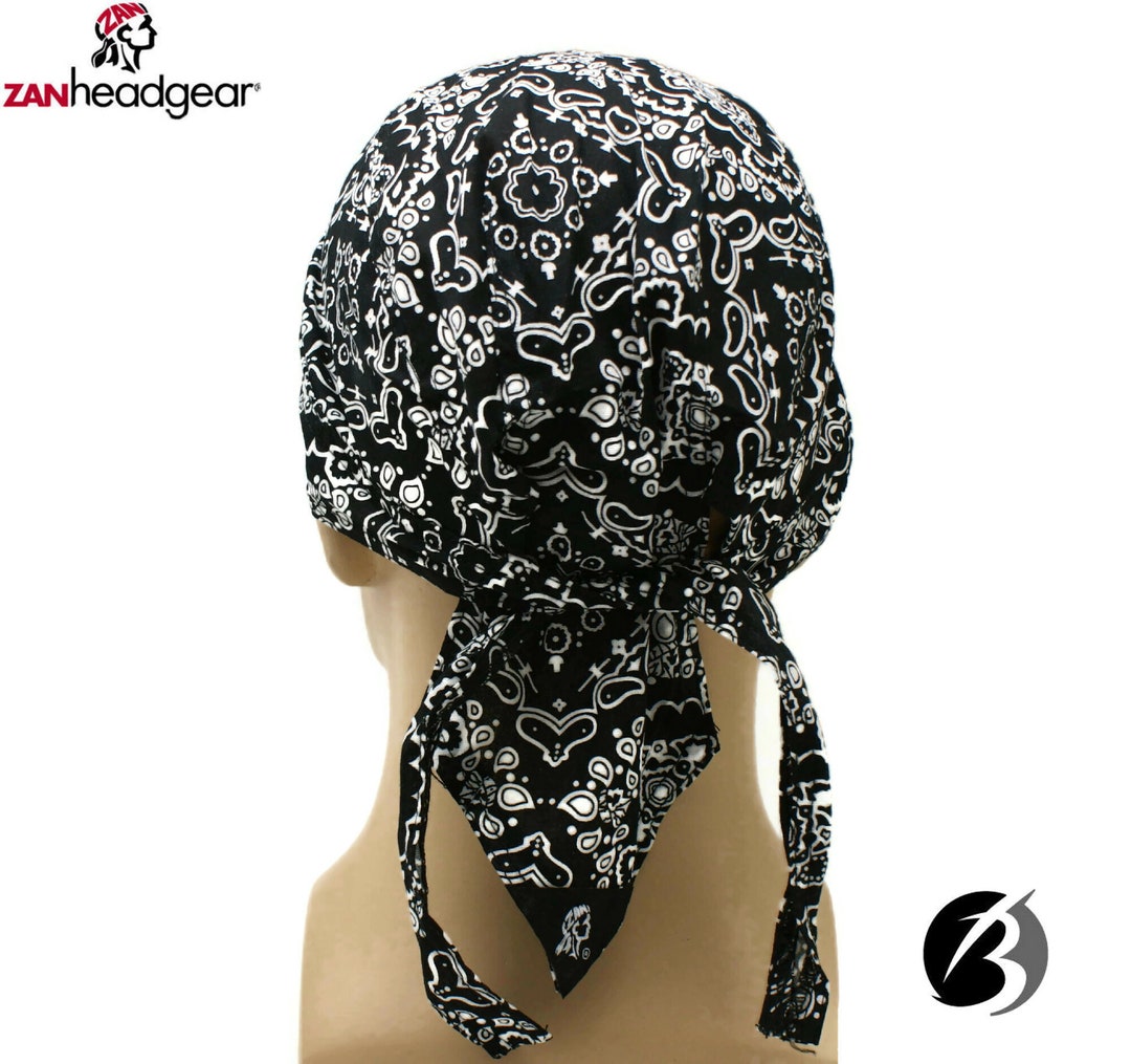 Headwrap Du Rag Skull Cap Bandana Doo Rag Cotton Black Paisley ZAN ...