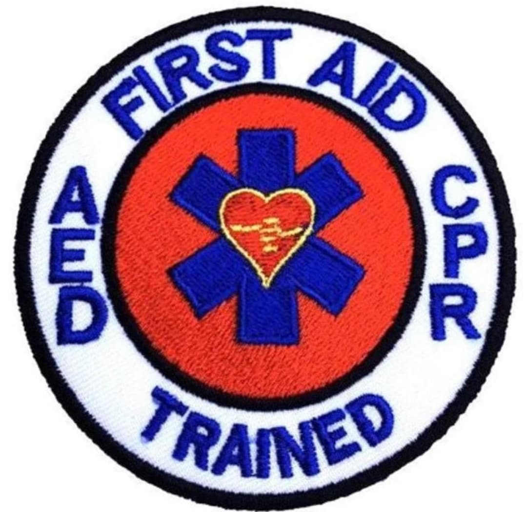 First Aid CPR AED Trained Patch (3 Inch) Iron-on or Hook + Loop Badge ...