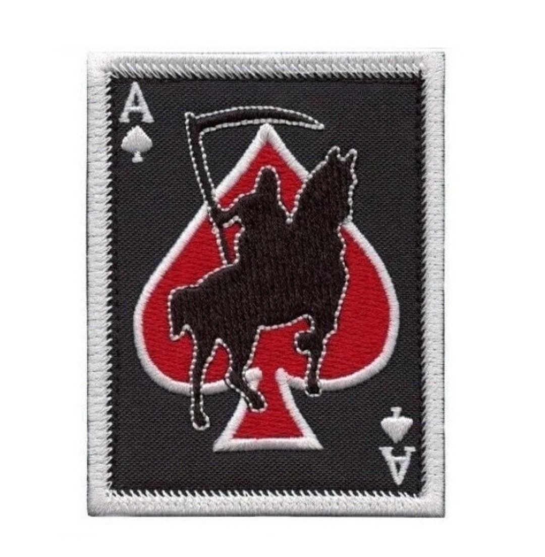 Ace of Spades Grim Reaper Death Card Patch (3 Inch) Embroidery Hook and ...