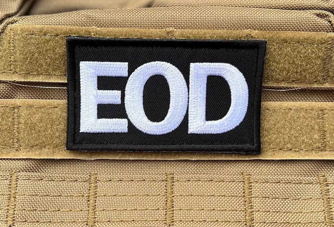 EOD Patch 3.5 Inch Embroidered Badge Laser Cut hook Loop Fastener Backing Tactical Vest, Cap ...