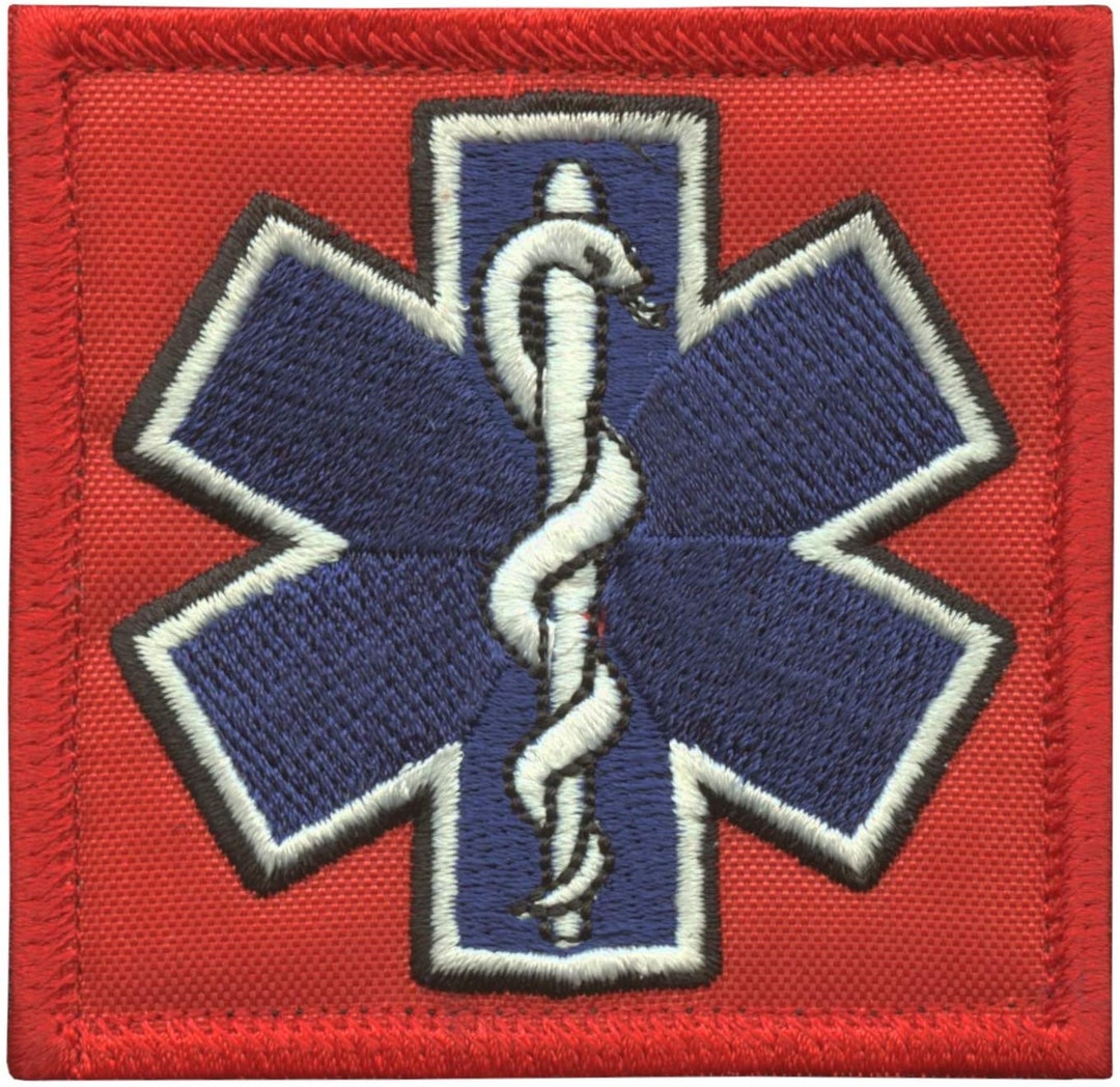 EMS EMT Red Star of Life Patch (3 Inch) Velkro (hook + Loop) First Aid ...