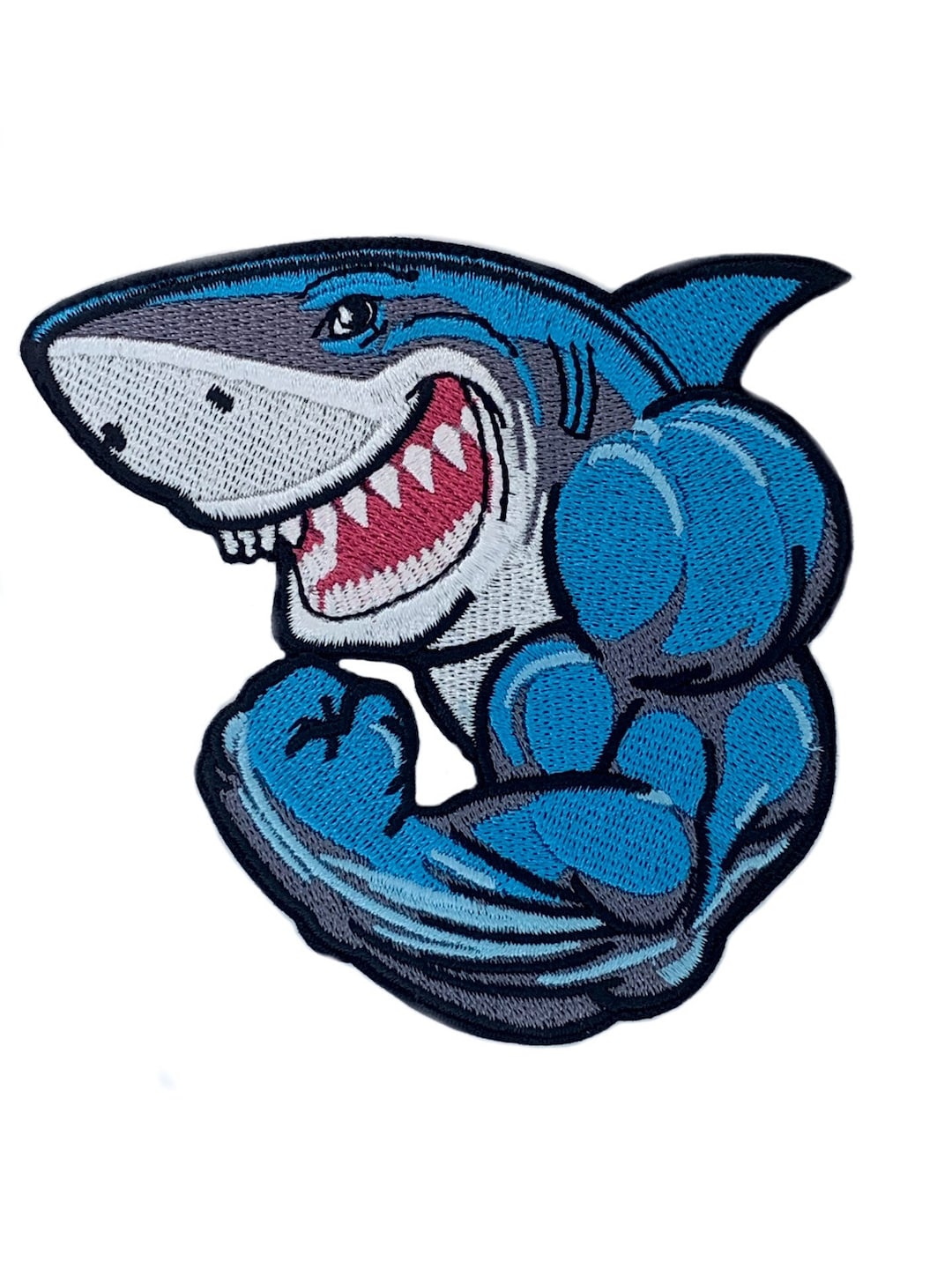 Muscle Shark Patch (3.5”) Bicep Bro Iron/sew-on Badge Gym Bag, Surf, Martial Arts, Karate, Jiu ...