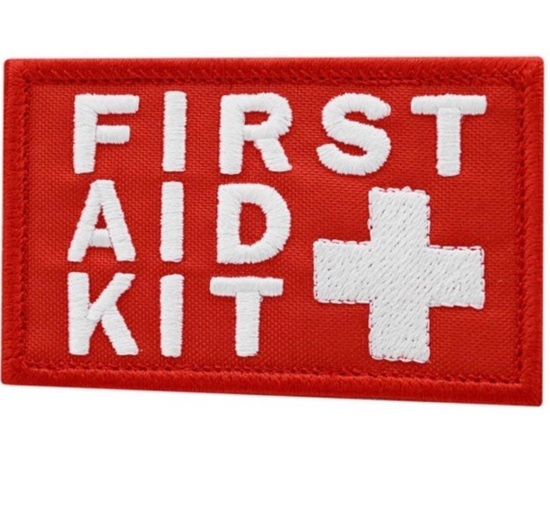 Red First Aid Kit Patch 3.5 Inch Embroidered Hook and Loop Badge Kit ...