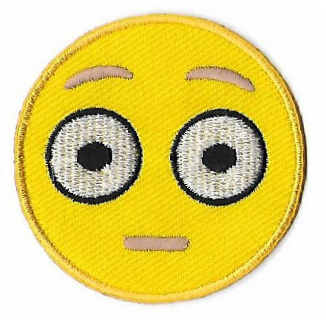 Shocked Emoji Patch (2 Inch) Embroidered Iron or Sew-on Badge Yellow Surprise Face Emoticon ...