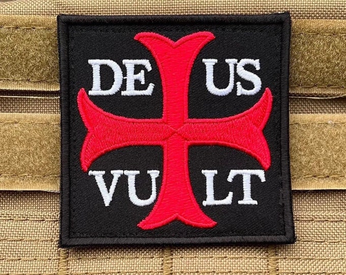 Patch Deus Vult - Cross Olive Green - Black, Velcro Fastener; Templar ...