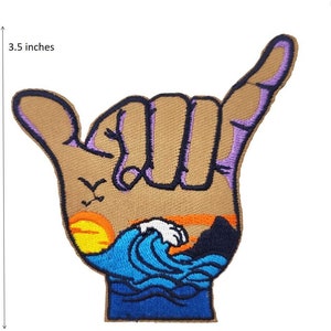 Shaka Hand Surf Patch Hawaii Iron-on Badge Beach (3.5”) Wave Surfing Surfer Emblem Perfect for ...