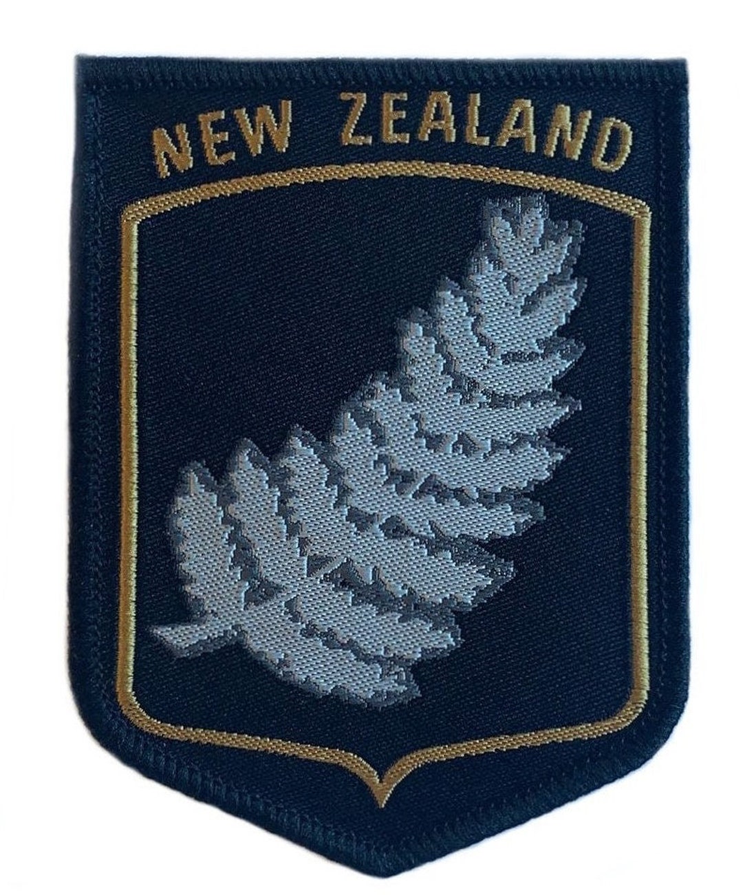 New Zealand Patch 3 Inch Woven Iron/sew-on Badge Silver Fern Gold Trim ...