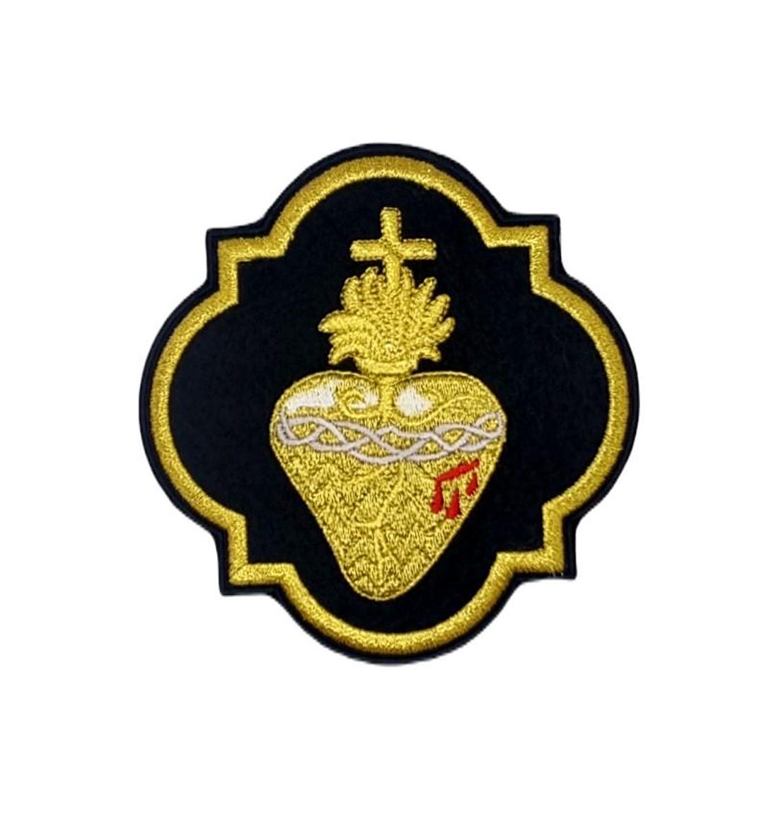 Sacred Heart Patch (4.7 Inch) Black Velvet Iron-on or Sew-on Badge ...
