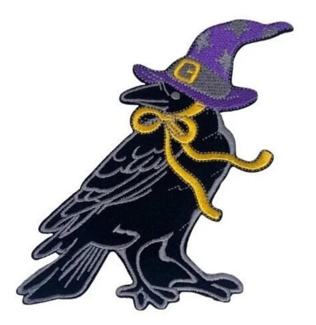 Magic Raven Patch (6 Inch) Large Black Velvet Embroidery Iron or Sew-on ...