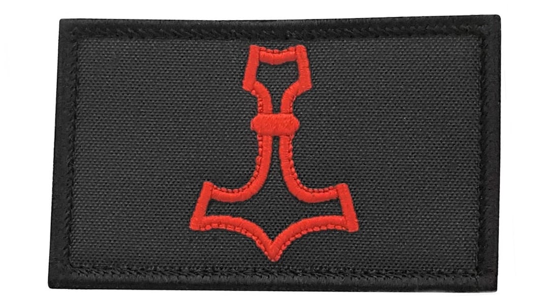Mjolnir Thors Hammer Patch 3.25 Inch Embroidered Badge Black & Red ...