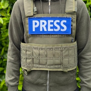 XL Press Patch (10 Inch) Blue Embroidered Laser Cut Badge (hook + Loop ...