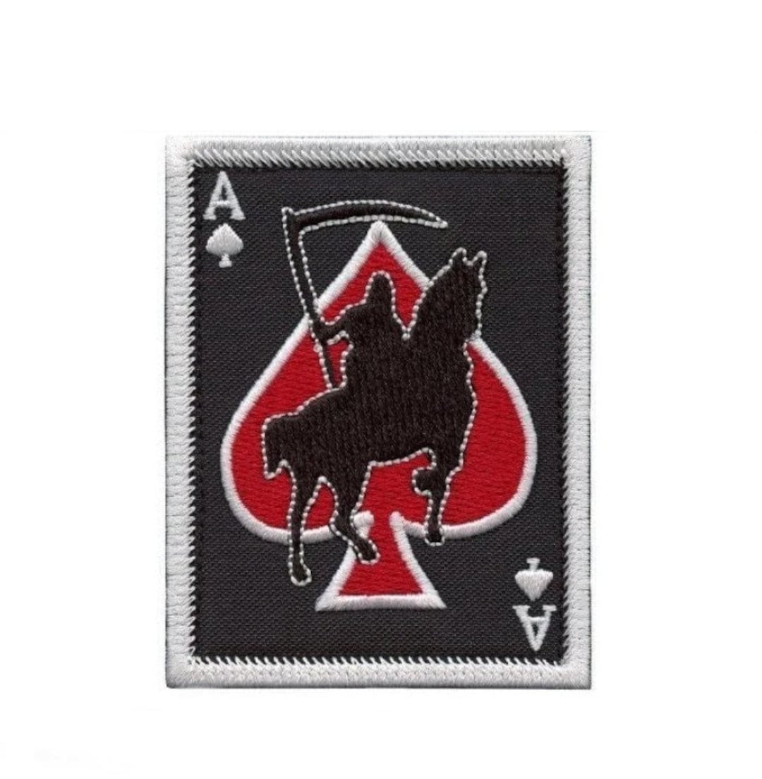 Ace of Spades Grim Reaper Death Card Patch 3.5 Inch Embroidery Hook and ...