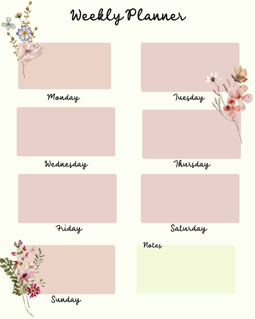 Weekly Planner Printable Digital Download Pink Scheme Planner Fairy ...