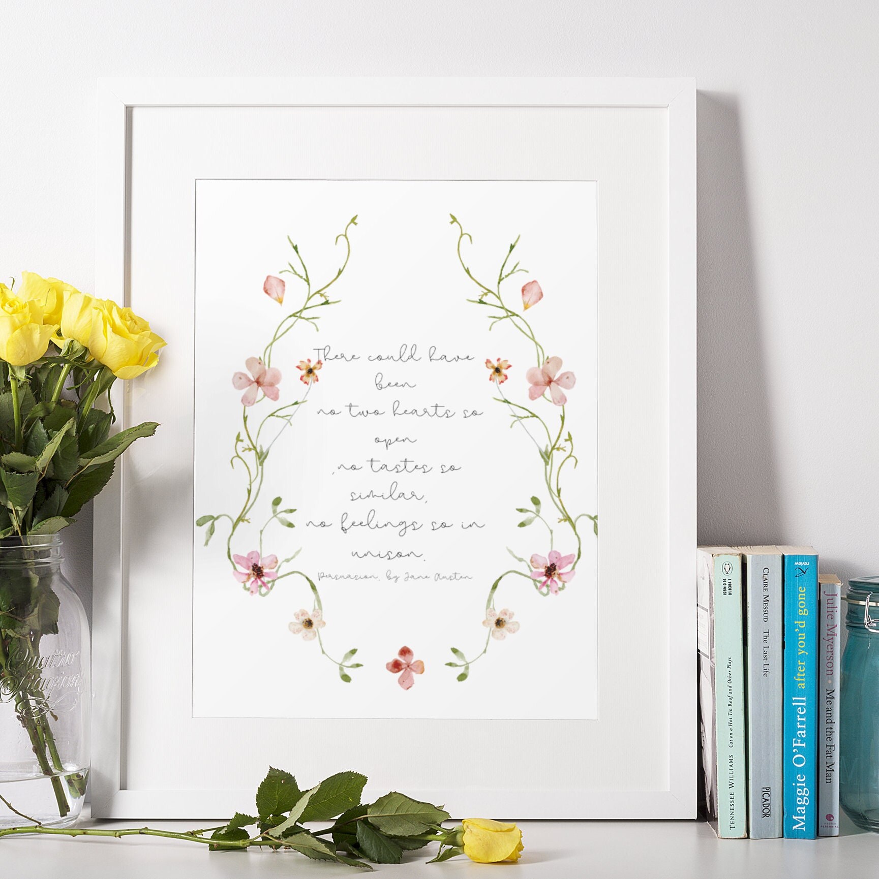 Jane Austen Print Floral Wall Art Printable Download Persuasion Print ...