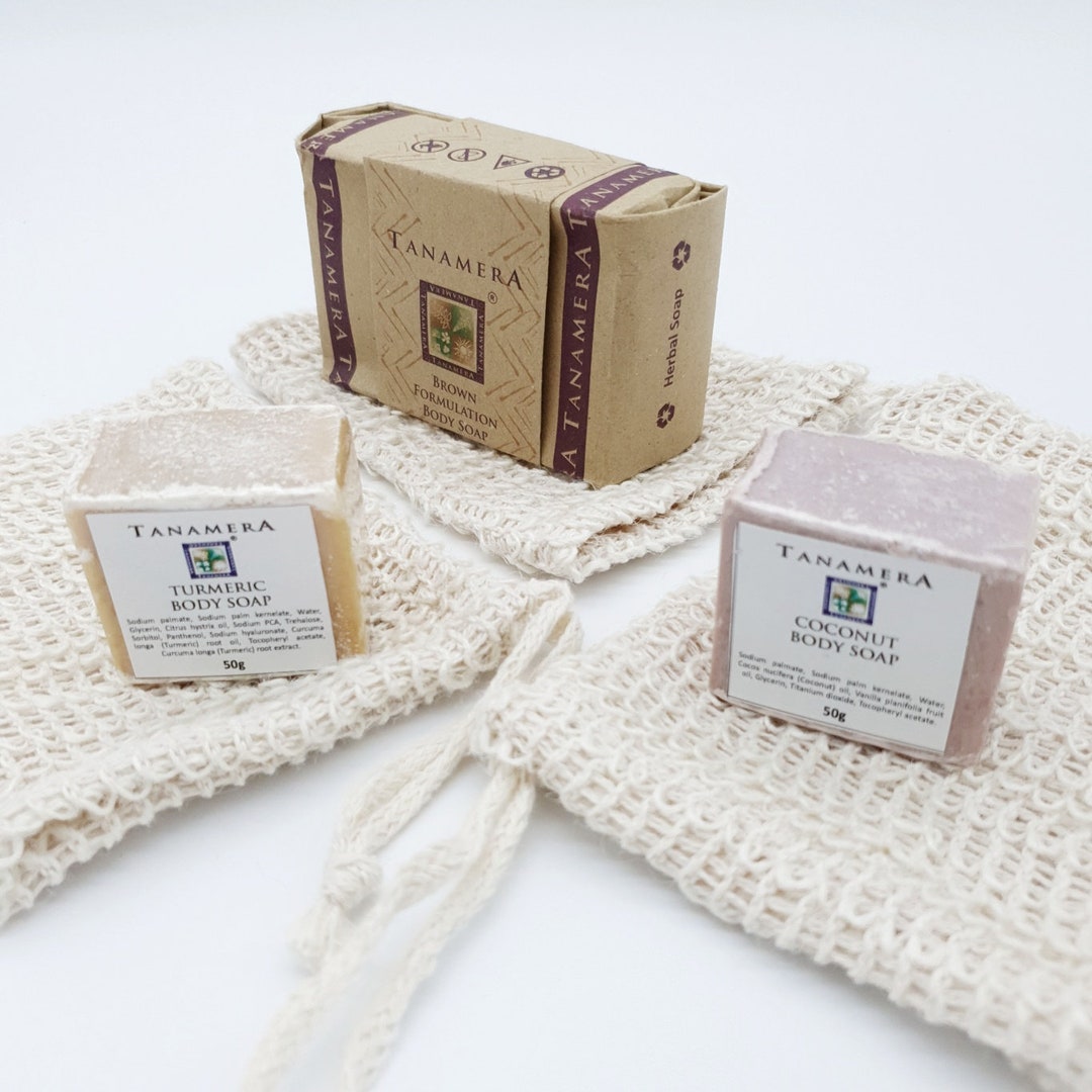 Sisal Tanamera Soap Set Bag Pouch Handmade, Brown Formulation, Coconut ...