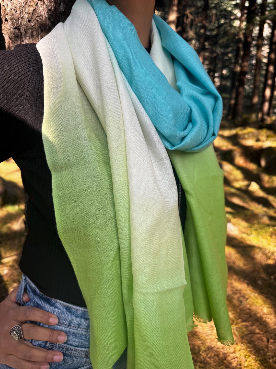 Blue, Green and White Dip Dyed Luxurious Silk Wool Scarf - Etsy